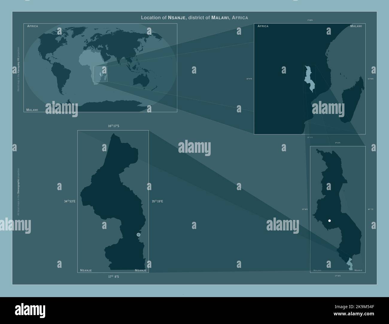 Nsanje, district of Malawi. Diagram showing the location of the region ...