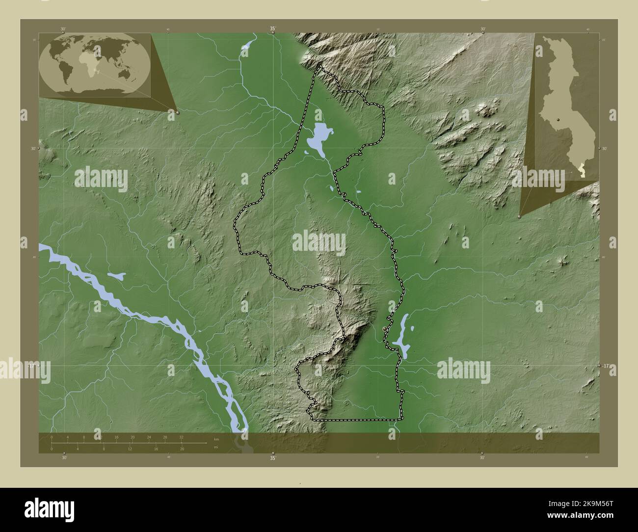 Nsanje, district of Malawi. Elevation map colored in wiki style with ...