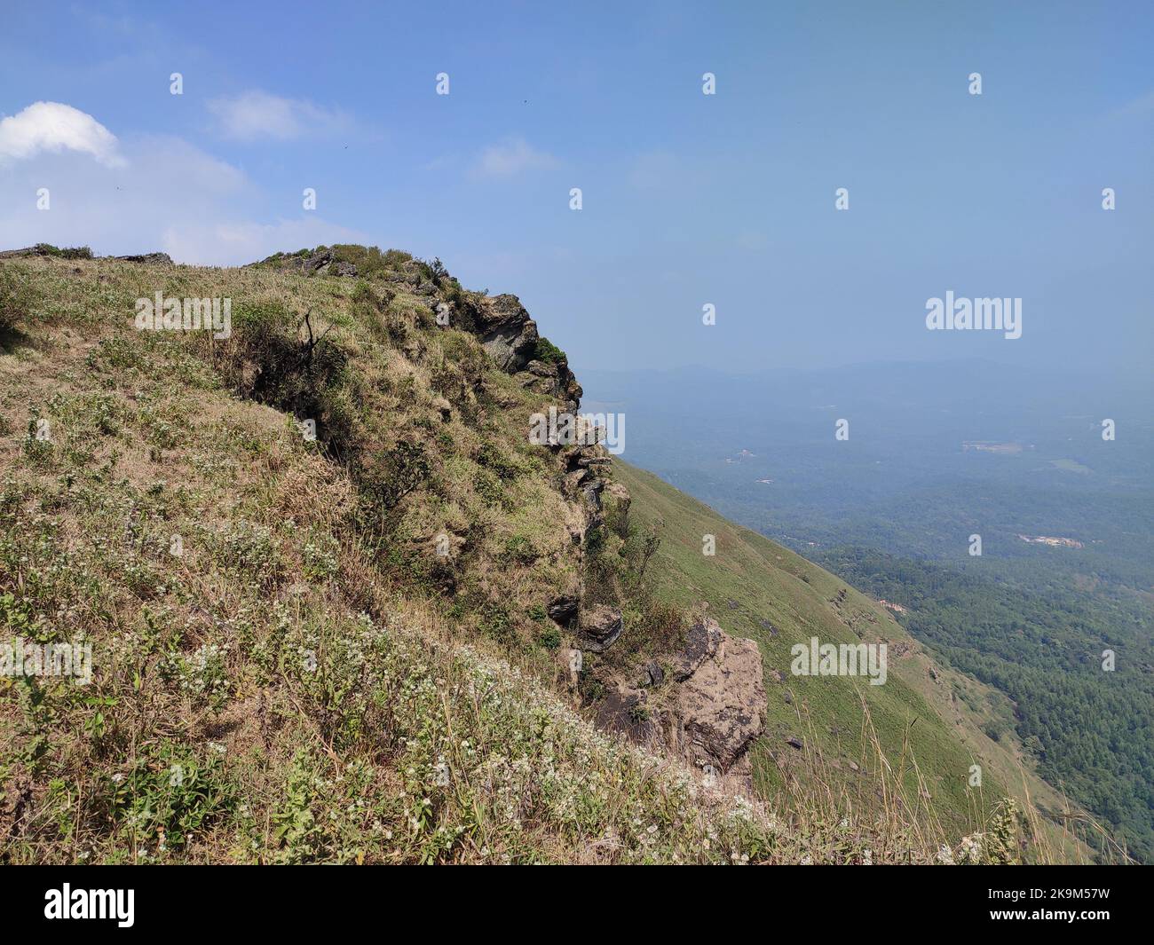 Side view from the top of Baba Budan giri mountain in Chikkamagaluru ...