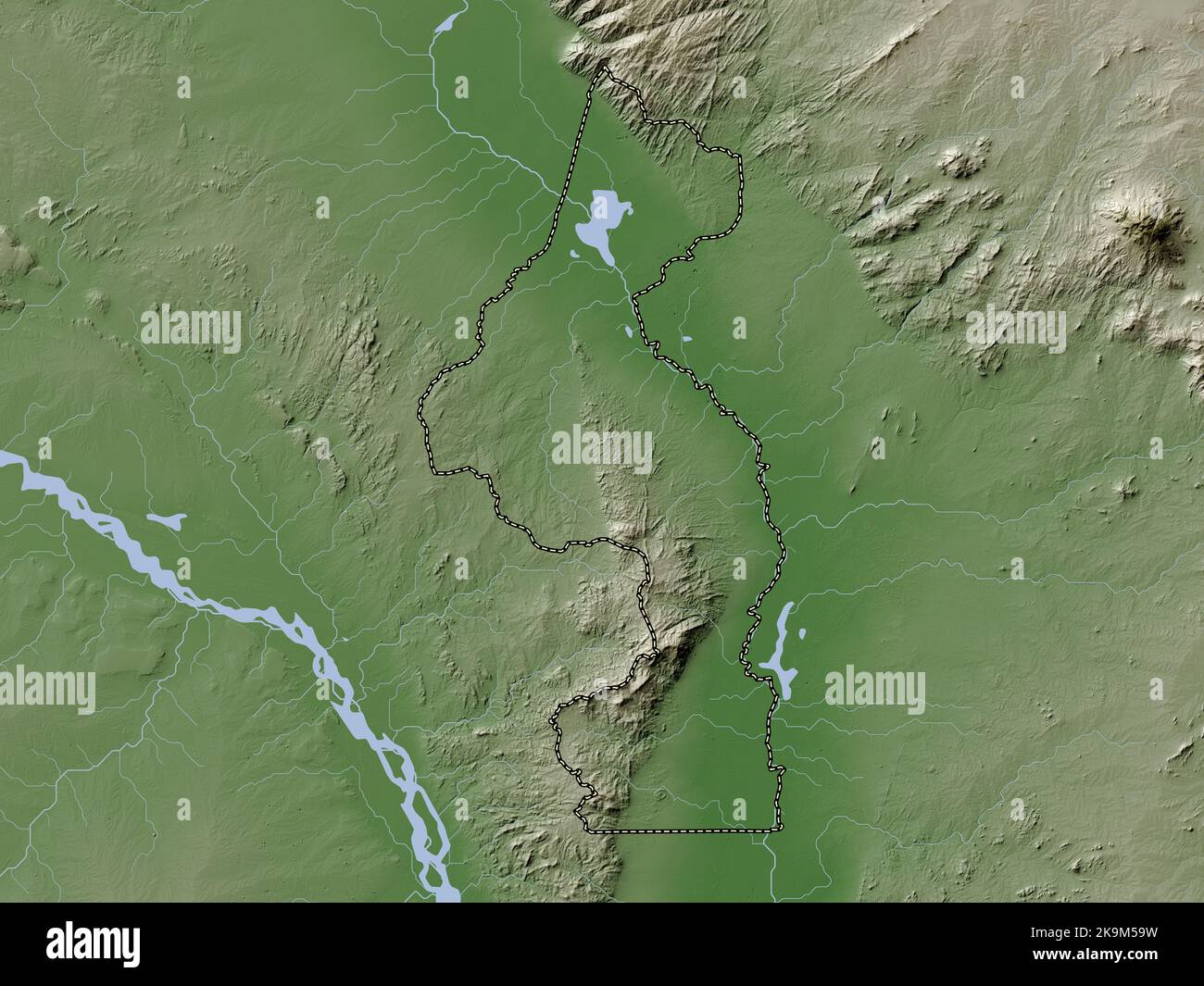 Nsanje, district of Malawi. Elevation map colored in wiki style with ...
