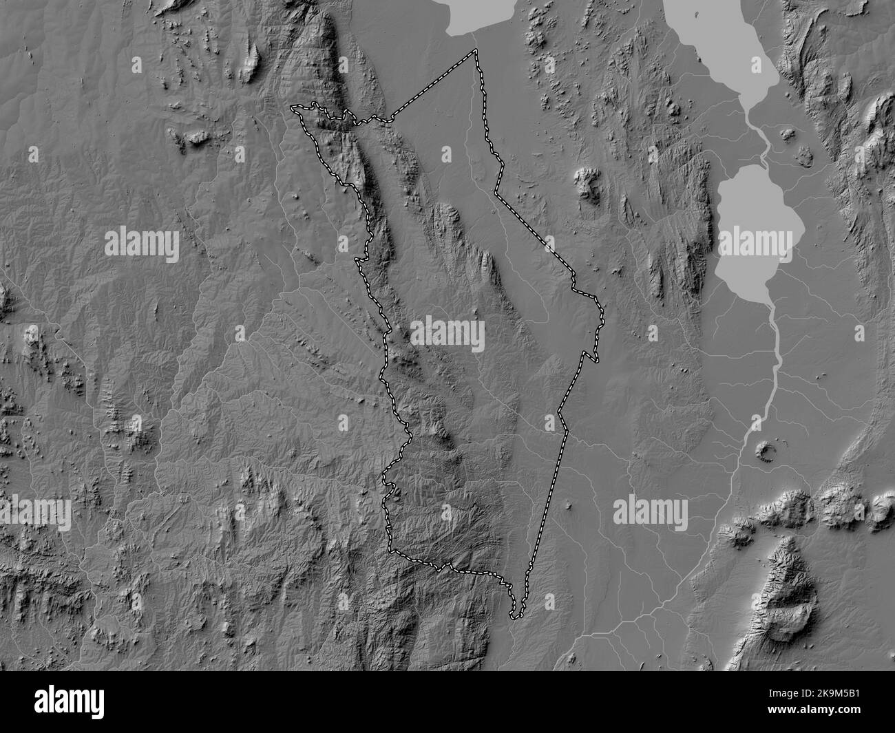 Ntcheu, district of Malawi. Bilevel elevation map with lakes and rivers ...