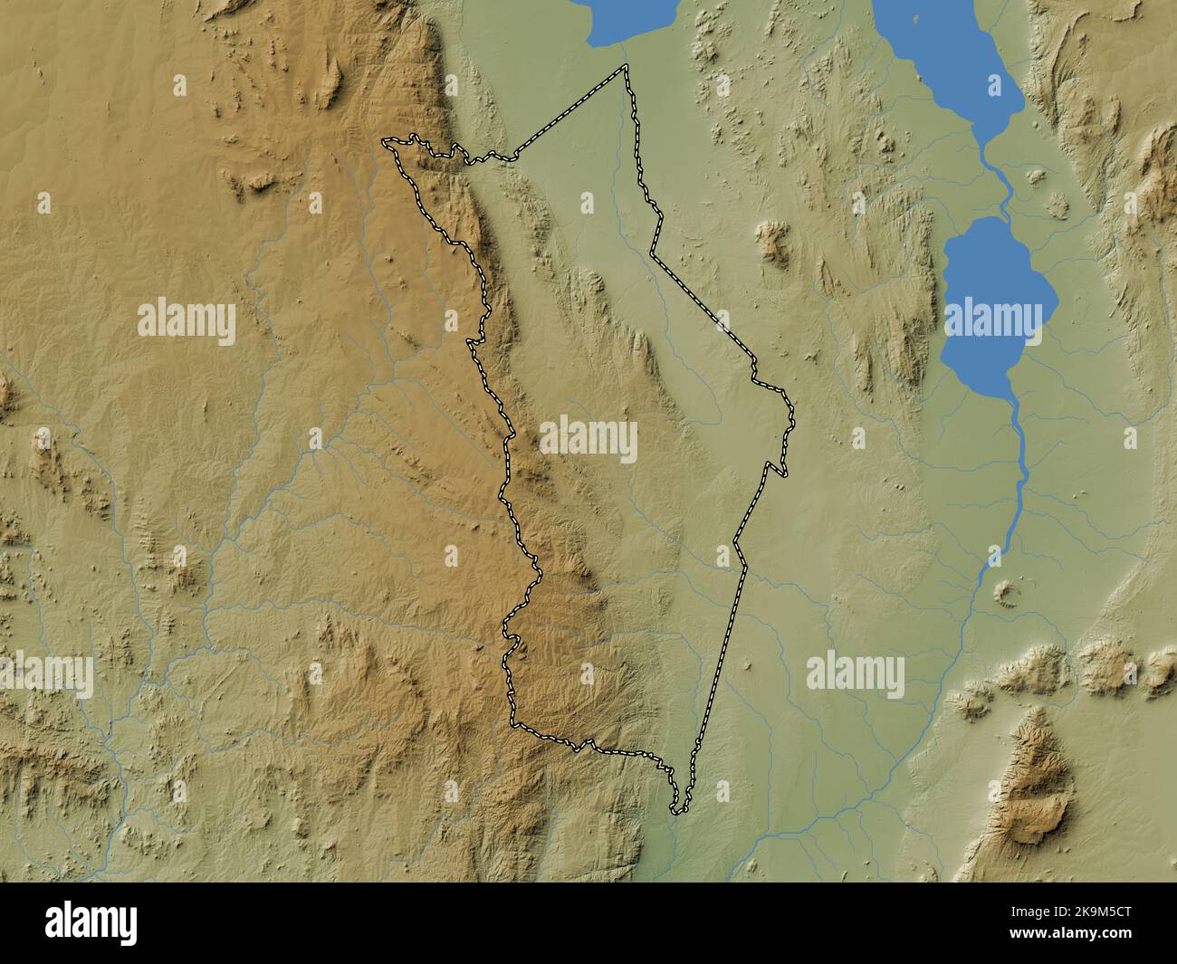Ntcheu, district of Malawi. Colored elevation map with lakes and rivers ...