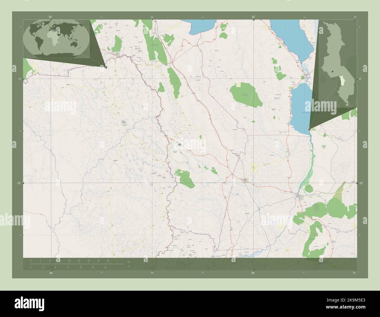 Ntcheu, district of Malawi. Open Street Map. Corner auxiliary location ...