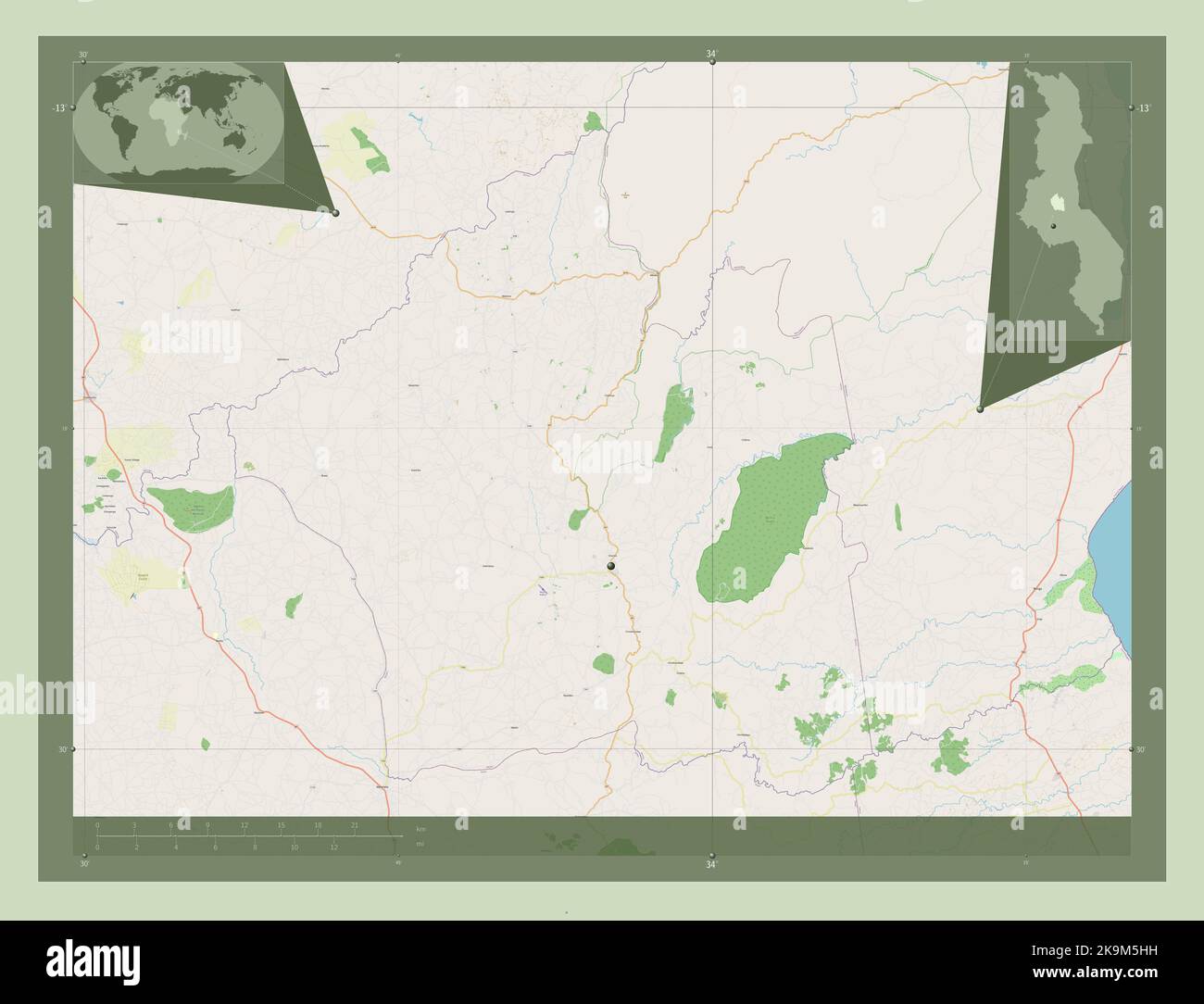 Ntchisi, district of Malawi. Open Street Map. Locations of major cities ...