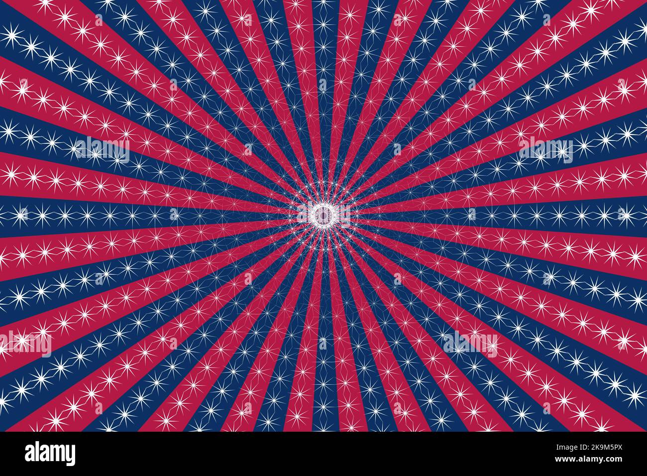 Sunburst Background With Blue And Red Stripes And Stars Vector