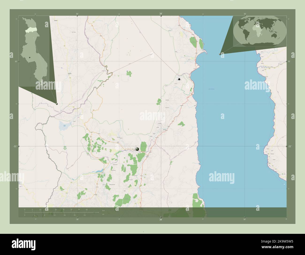 Rumphi, district of Malawi. Open Street Map. Locations of major cities ...
