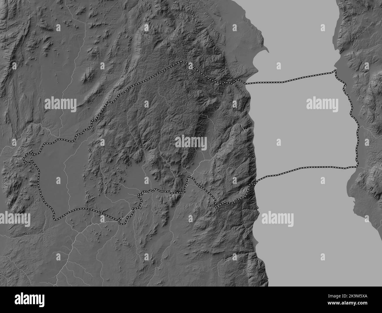 Rumphi, district of Malawi. Grayscale elevation map with lakes and ...