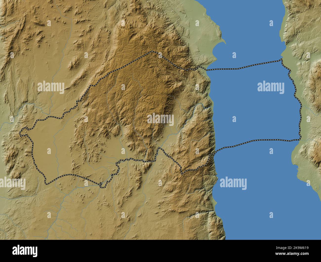 Rumphi, district of Malawi. Colored elevation map with lakes and rivers ...