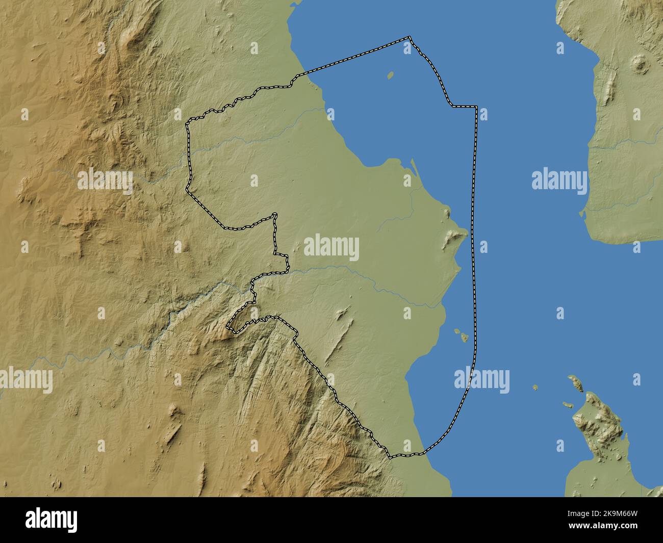 Salima, district of Malawi. Colored elevation map with lakes and rivers ...