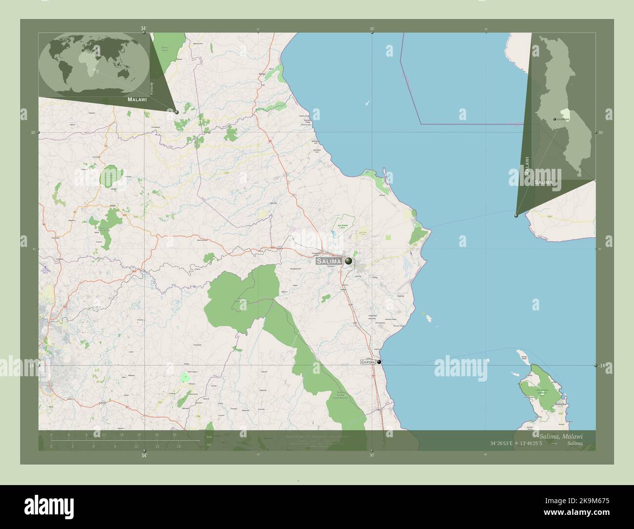 Salima, district of Malawi. Open Street Map. Locations and names of ...