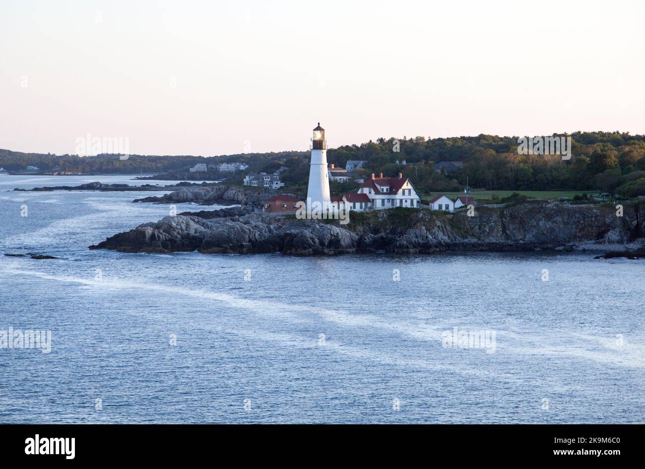 The view of historic 18th century lighthouse Portland Head Light during ...