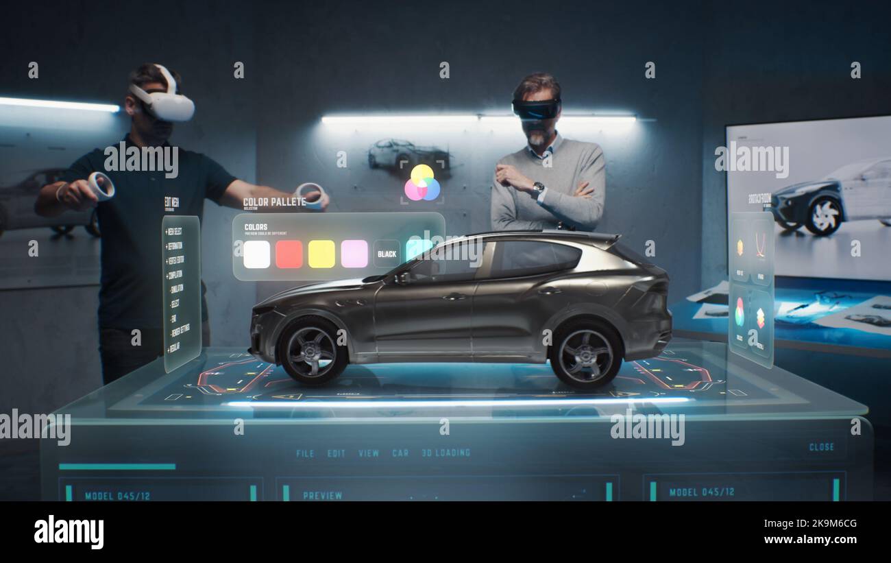 Two development engineers choose a color for a future eco-friendly ...