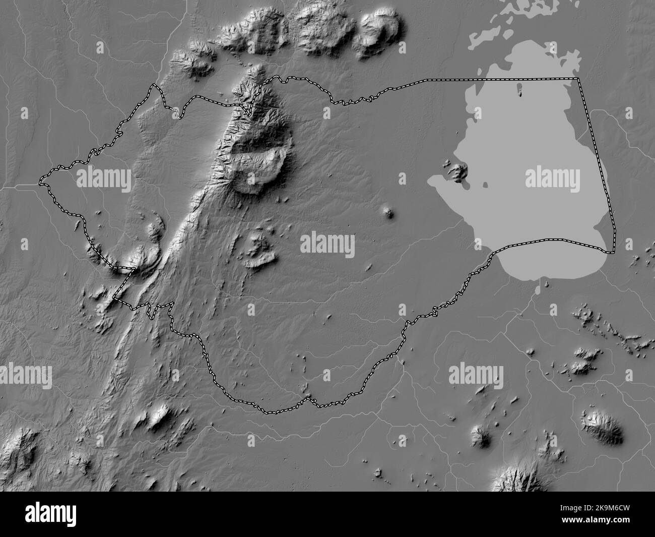 Zomba, district of Malawi. Bilevel elevation map with lakes and rivers ...