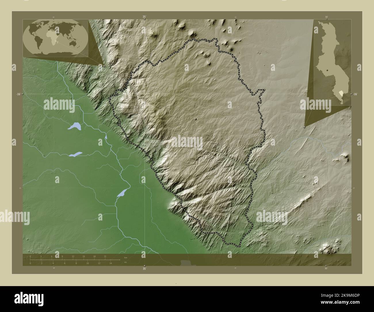 Thyolo, district of Malawi. Elevation map colored in wiki style with ...