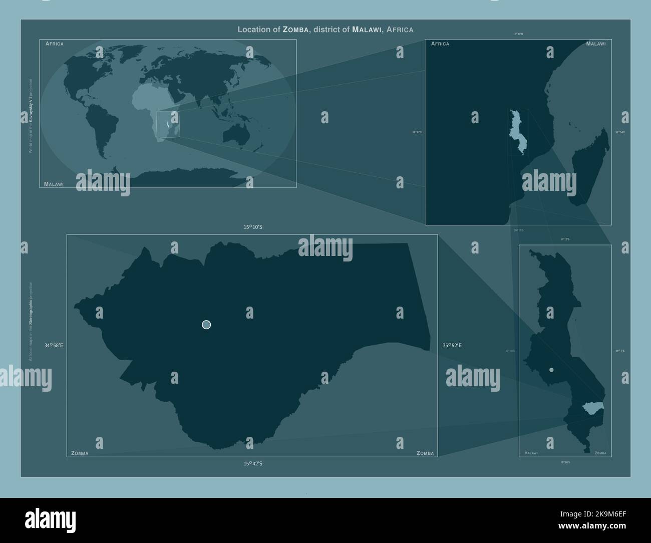 Zomba, district of Malawi. Diagram showing the location of the region ...