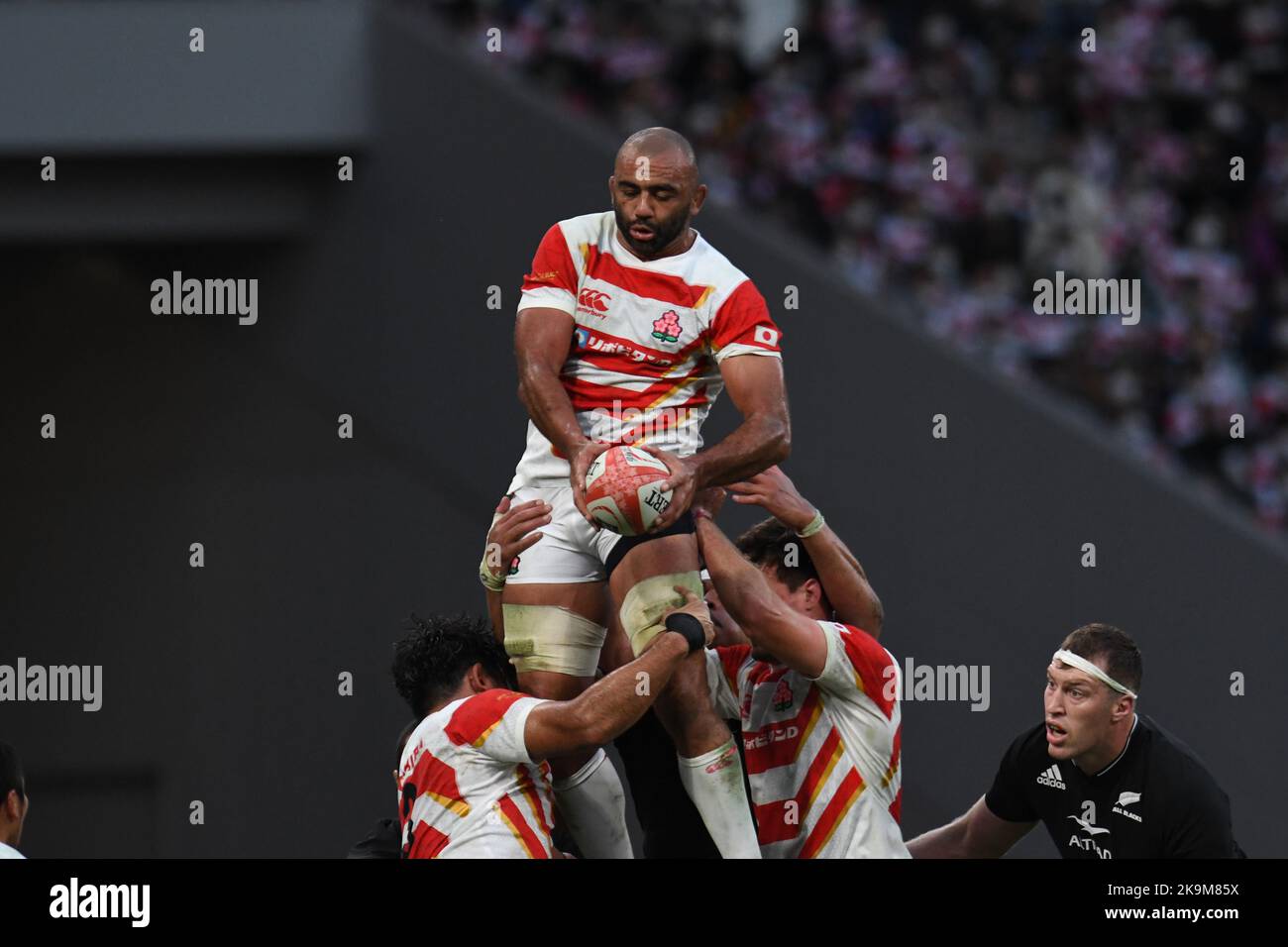 Japan's Michael Leitch cashes the ball in a line-out during the rugby ...