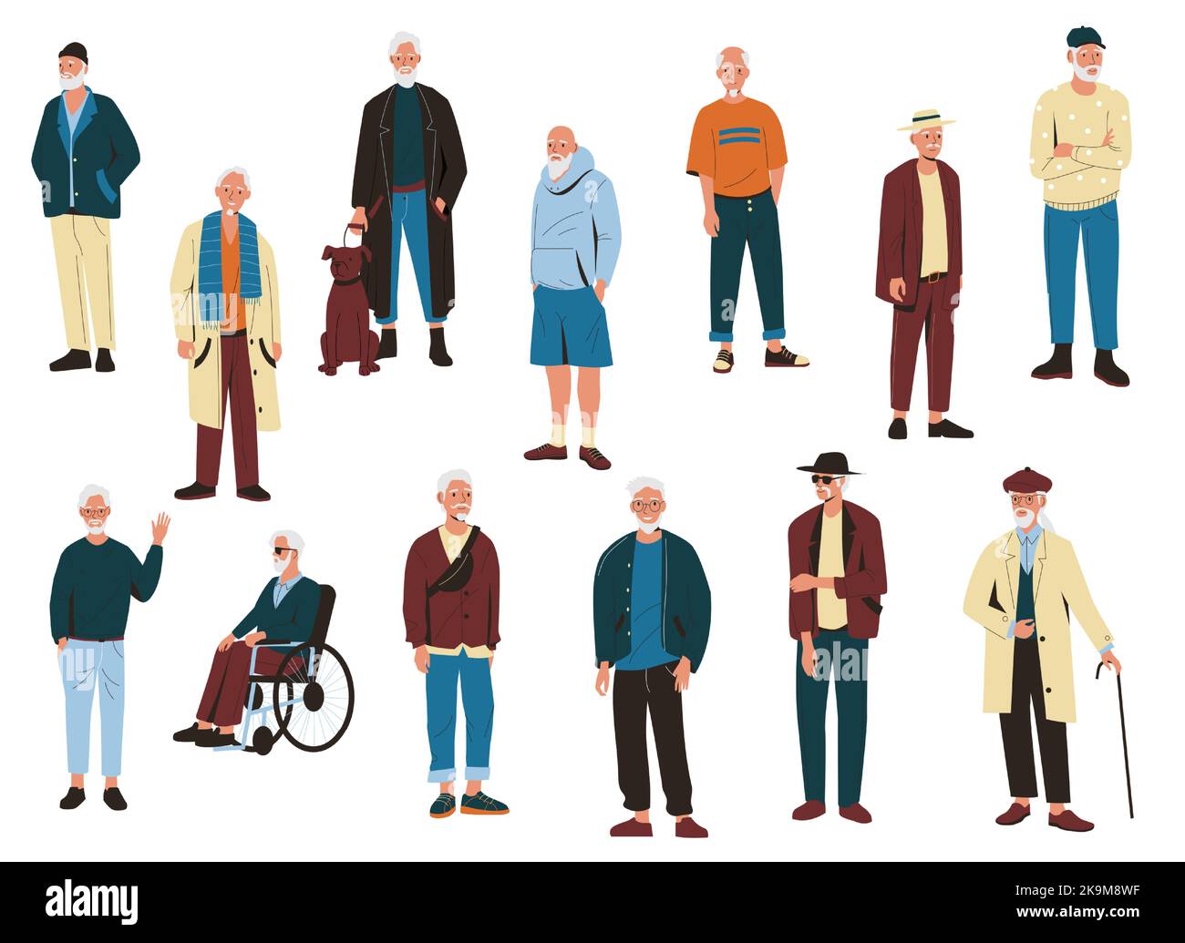 Old men. Elderly male characters in modern cartoon style, active happy ...