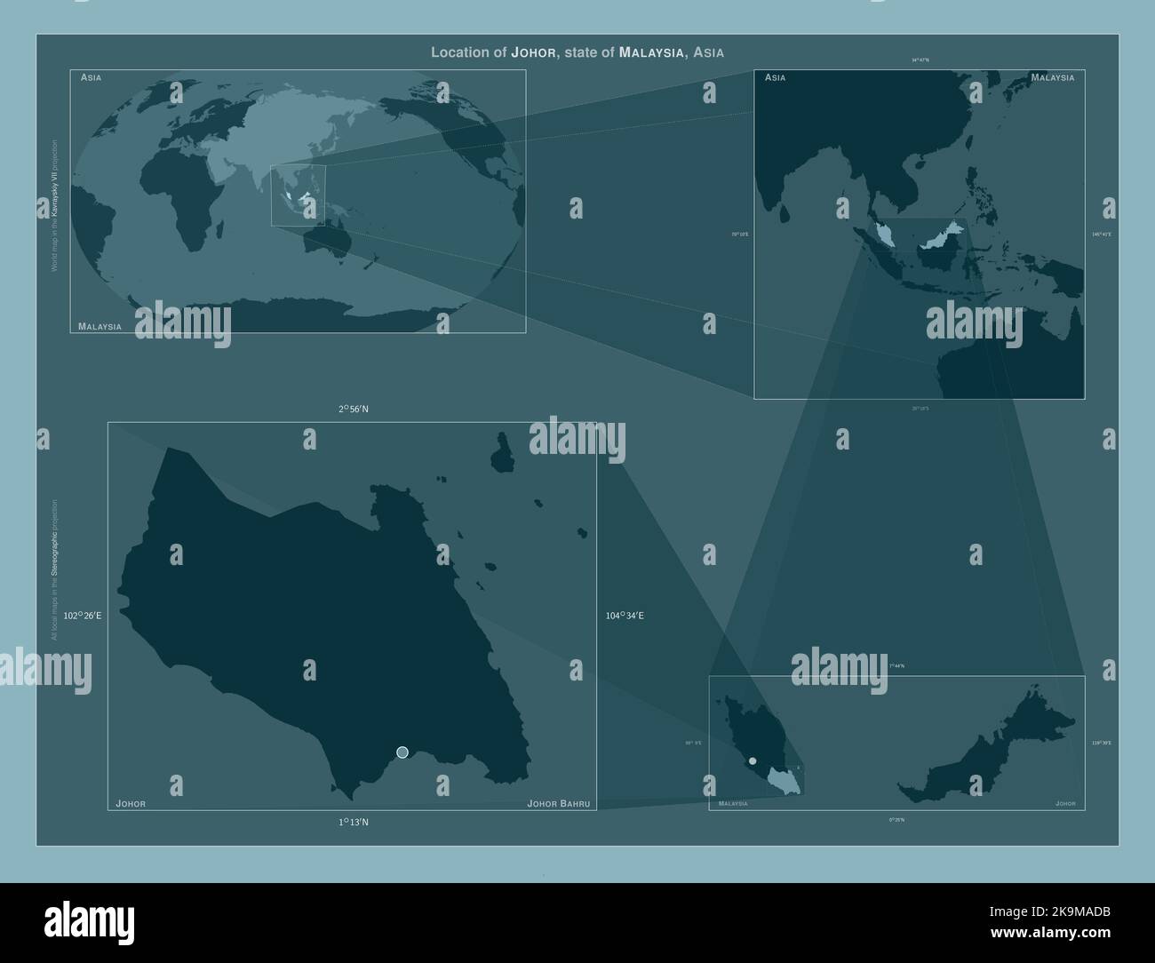 Johor, state of Malaysia. Diagram showing the location of the region on ...