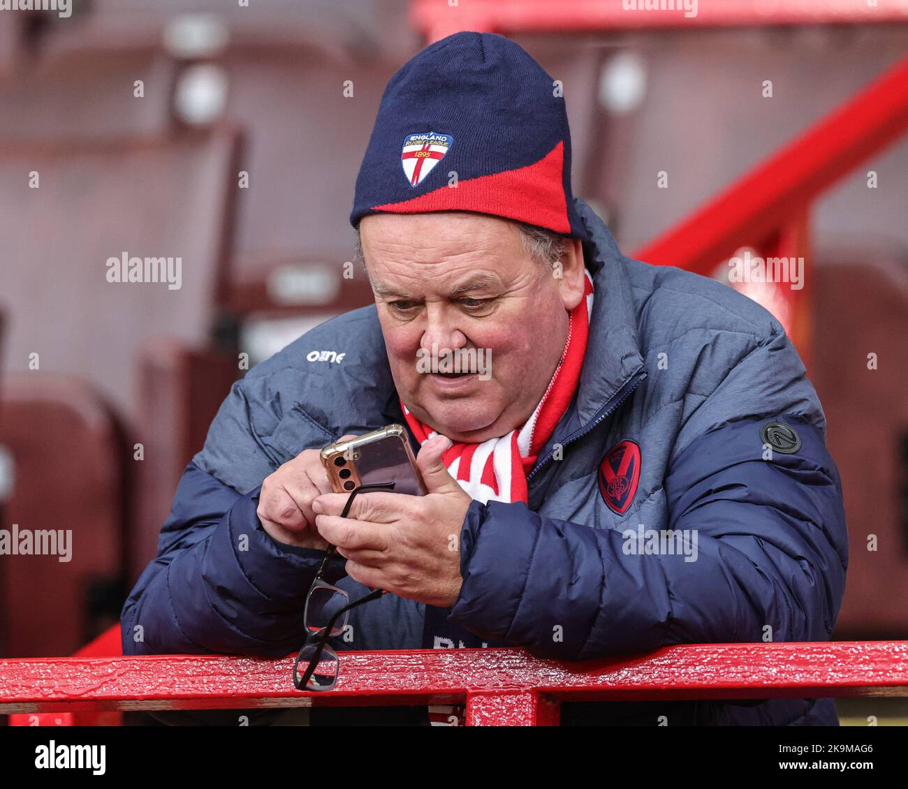 An England fan arrives early for the Rugby League World Cup 2021 match ...