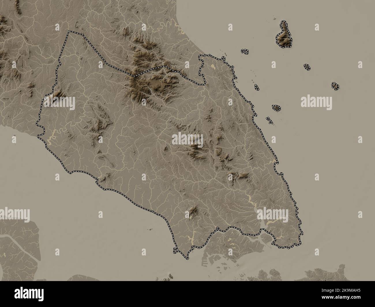 Johor, state of Malaysia. Elevation map colored in sepia tones with ...