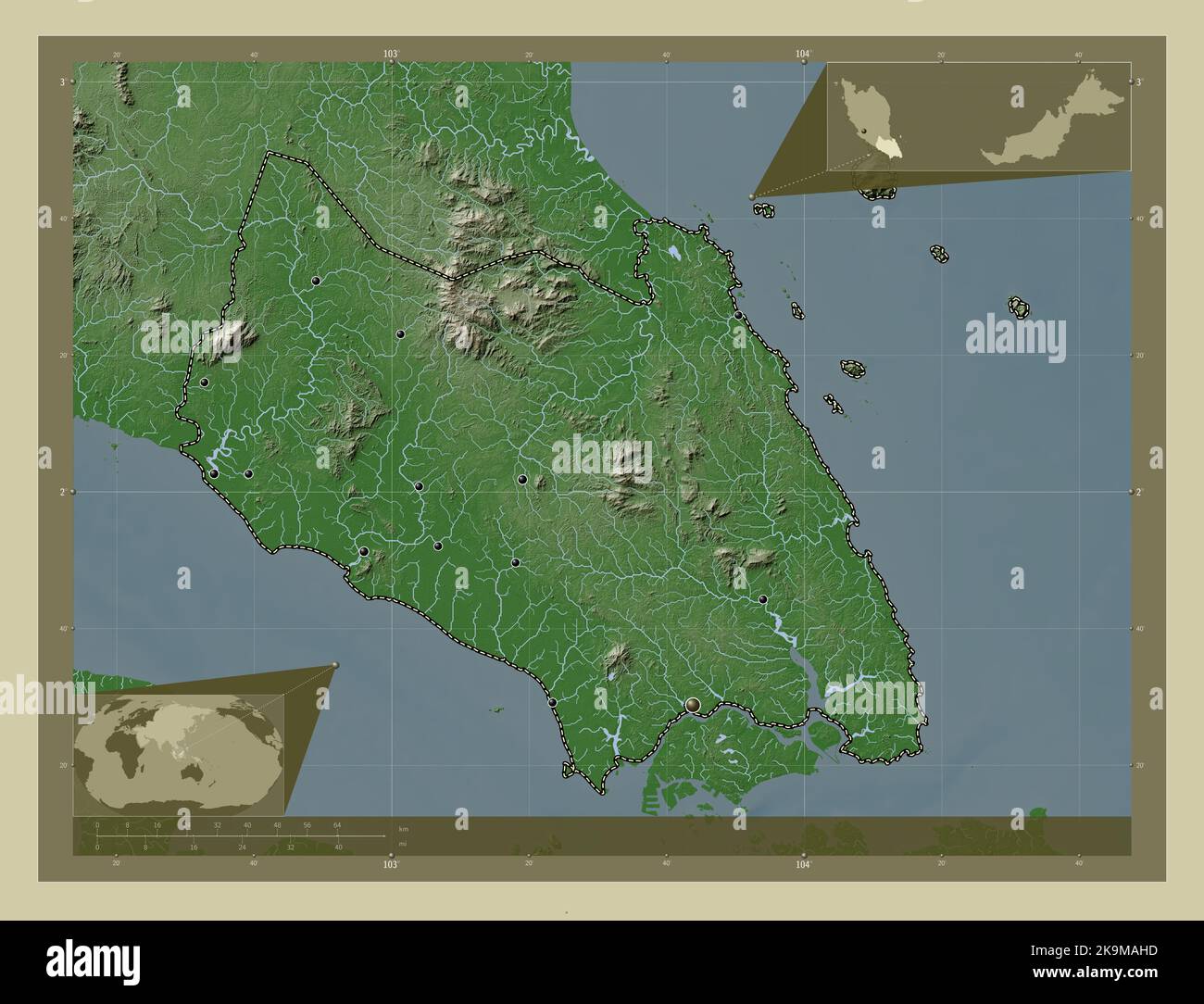 Johor, state of Malaysia. Elevation map colored in wiki style with ...