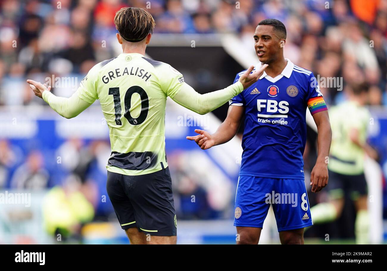 Manchester City's Jack Grealish and Leicester City's Youri Tielemans ...