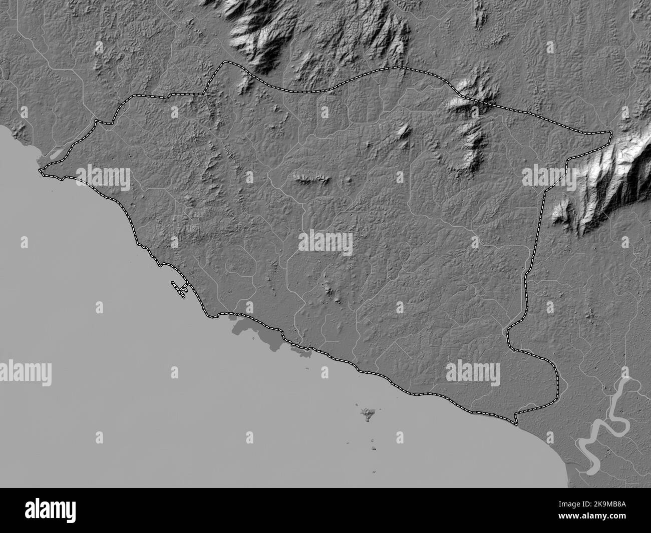 Melaka, state of Malaysia. Bilevel elevation map with lakes and rivers ...