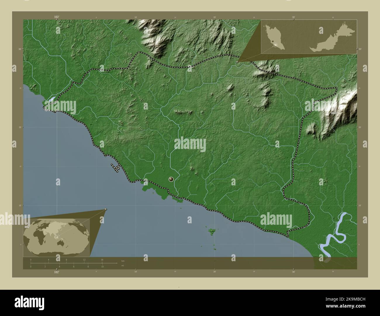 Melaka, state of Malaysia. Elevation map colored in wiki style with ...