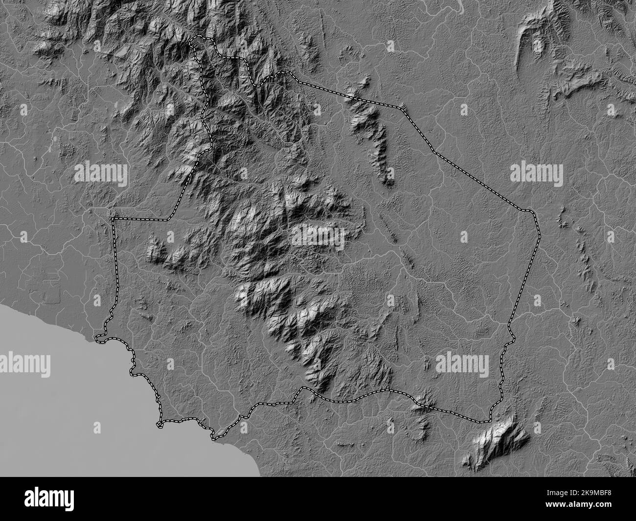 Negeri Sembilan, state of Malaysia. Bilevel elevation map with lakes ...