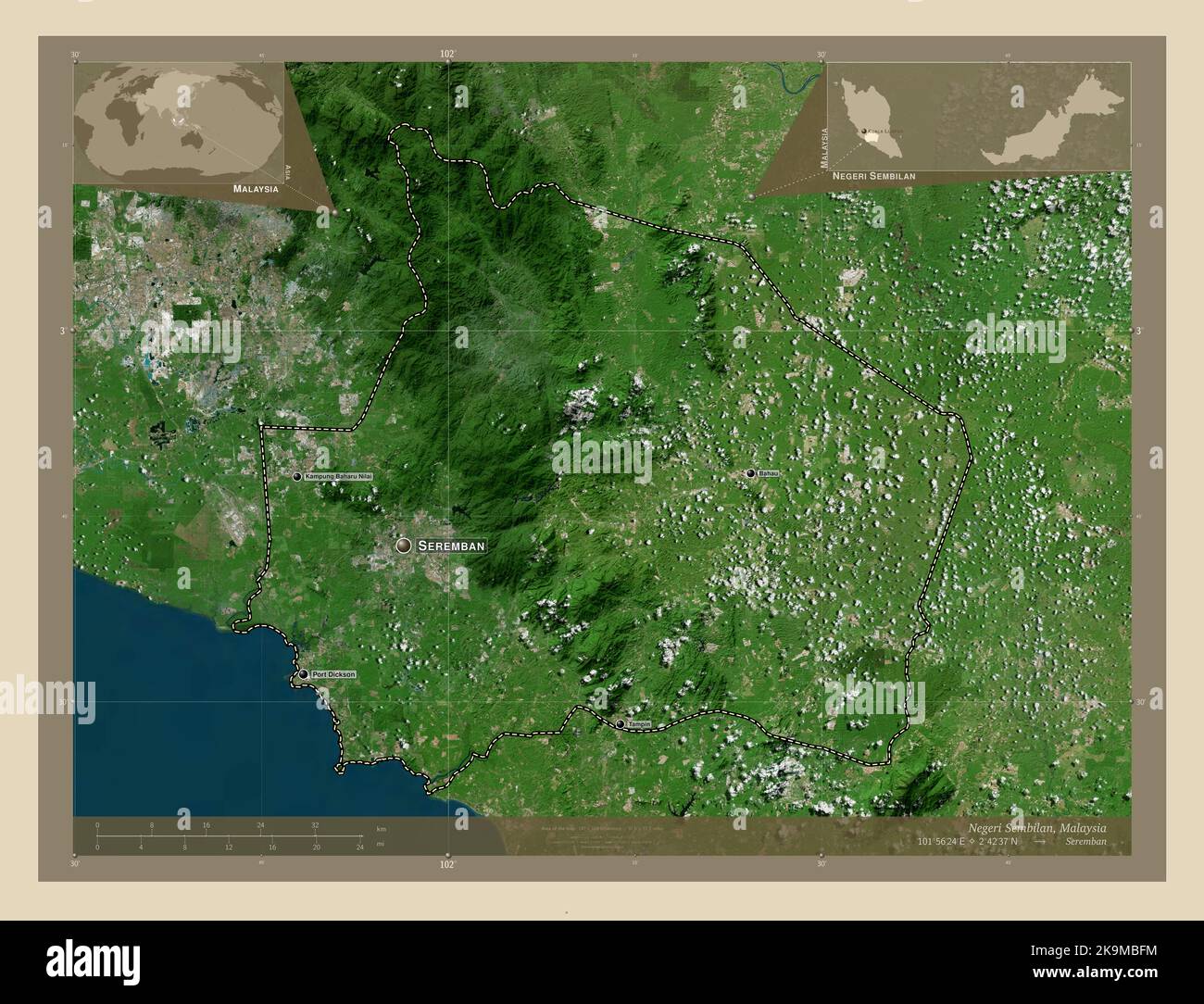 Negeri Sembilan, state of Malaysia. High resolution satellite map ...