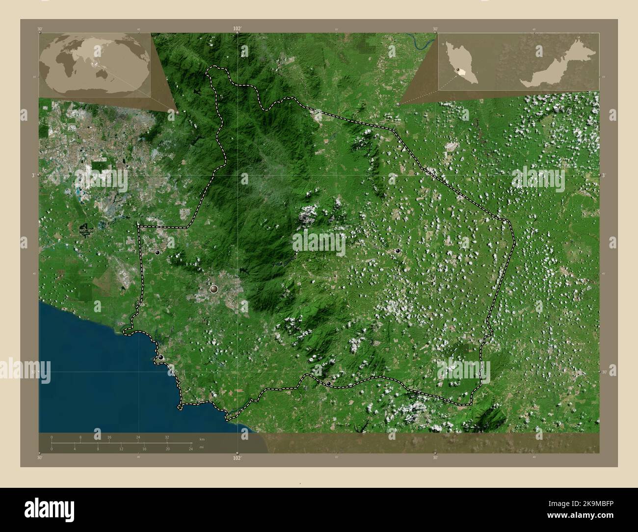 Negeri Sembilan, state of Malaysia. High resolution satellite map ...