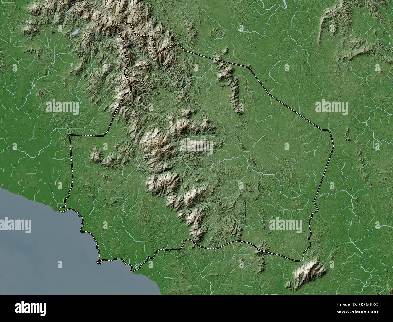 Negeri Sembilan, state of Malaysia. Elevation map colored in wiki style ...