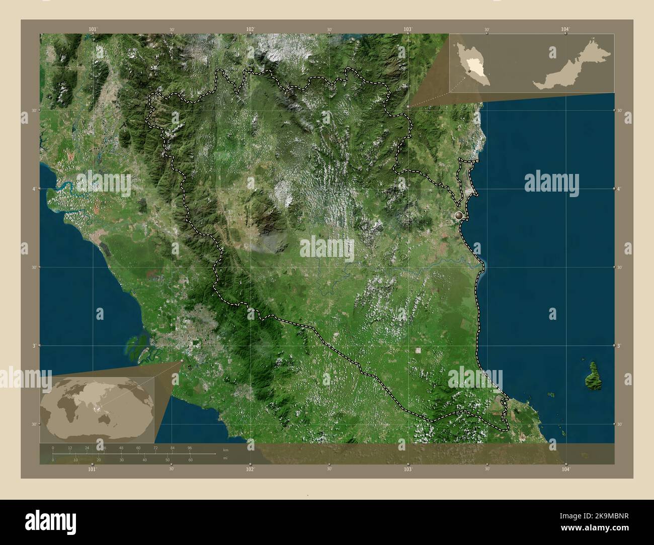 Pahang, state of Malaysia. High resolution satellite map. Corner ...