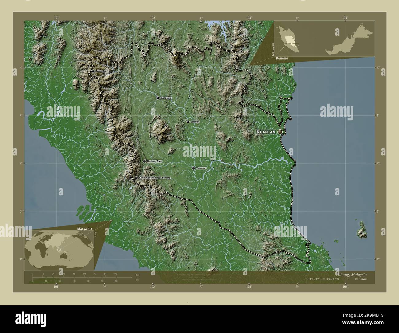 Pahang, state of Malaysia. Elevation map colored in wiki style with ...
