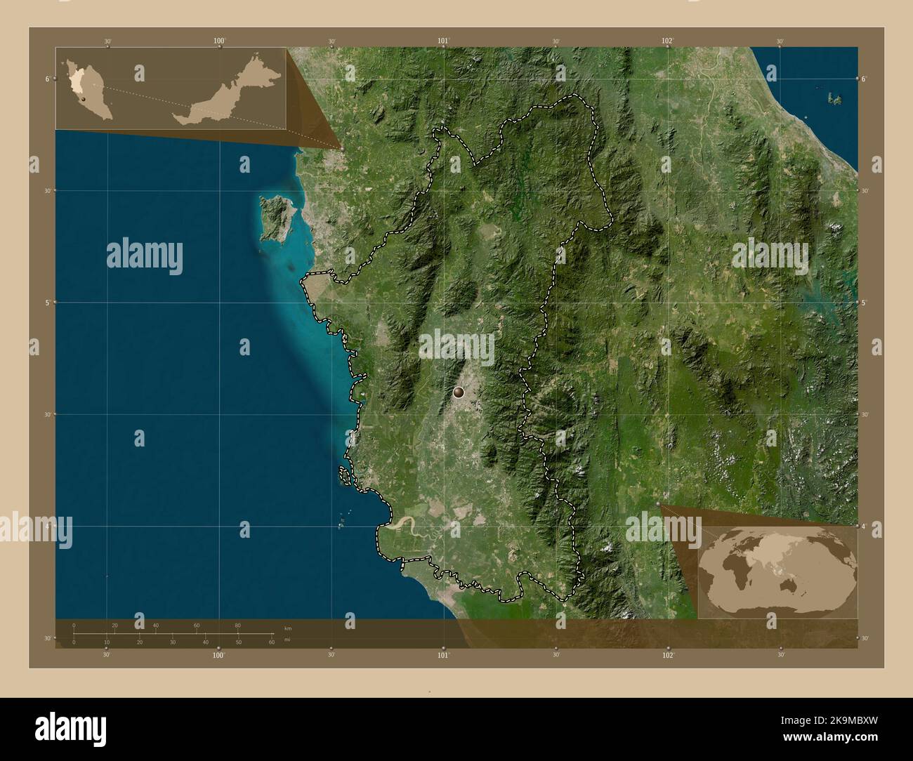 Perak, state of Malaysia. Low resolution satellite map. Corner ...