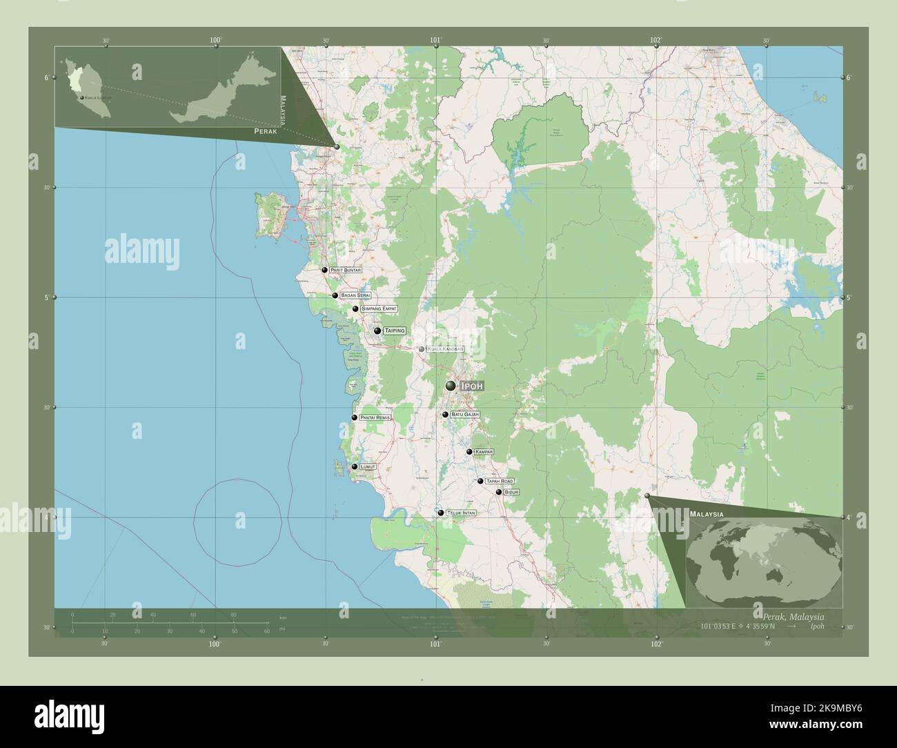 Perak, state of Malaysia. Open Street Map. Locations and names of major ...
