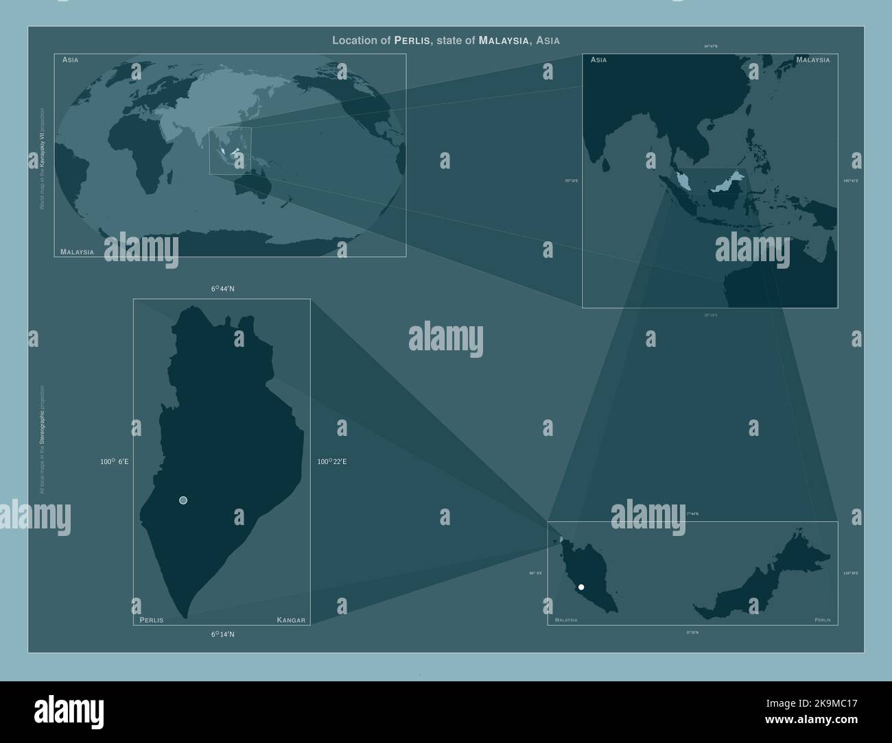 Perlis, state of Malaysia. Diagram showing the location of the region ...