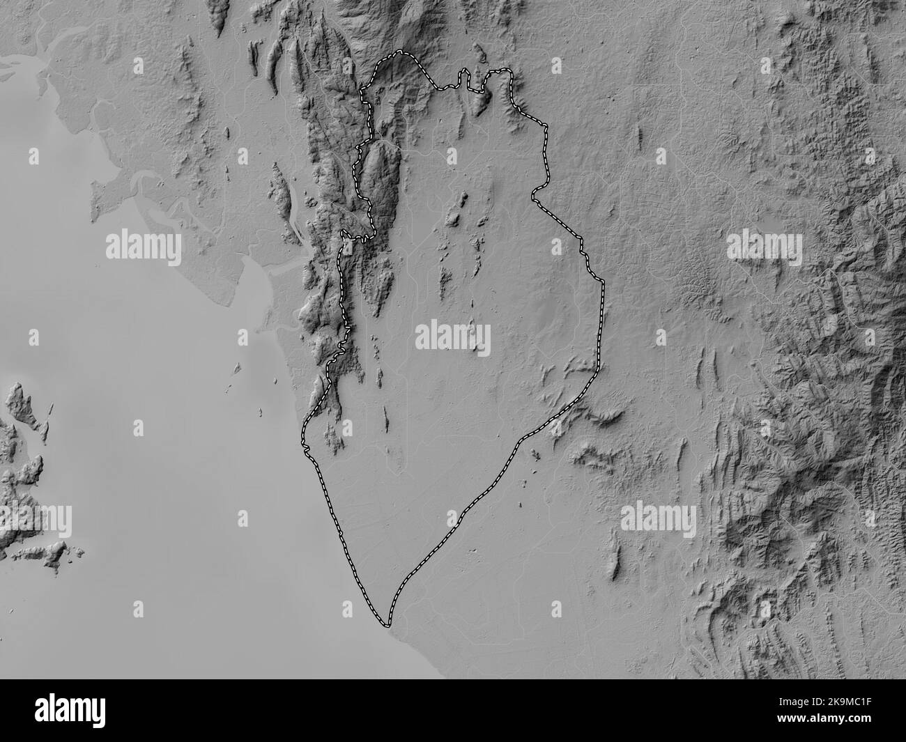 Perlis, state of Malaysia. Grayscale elevation map with lakes and ...