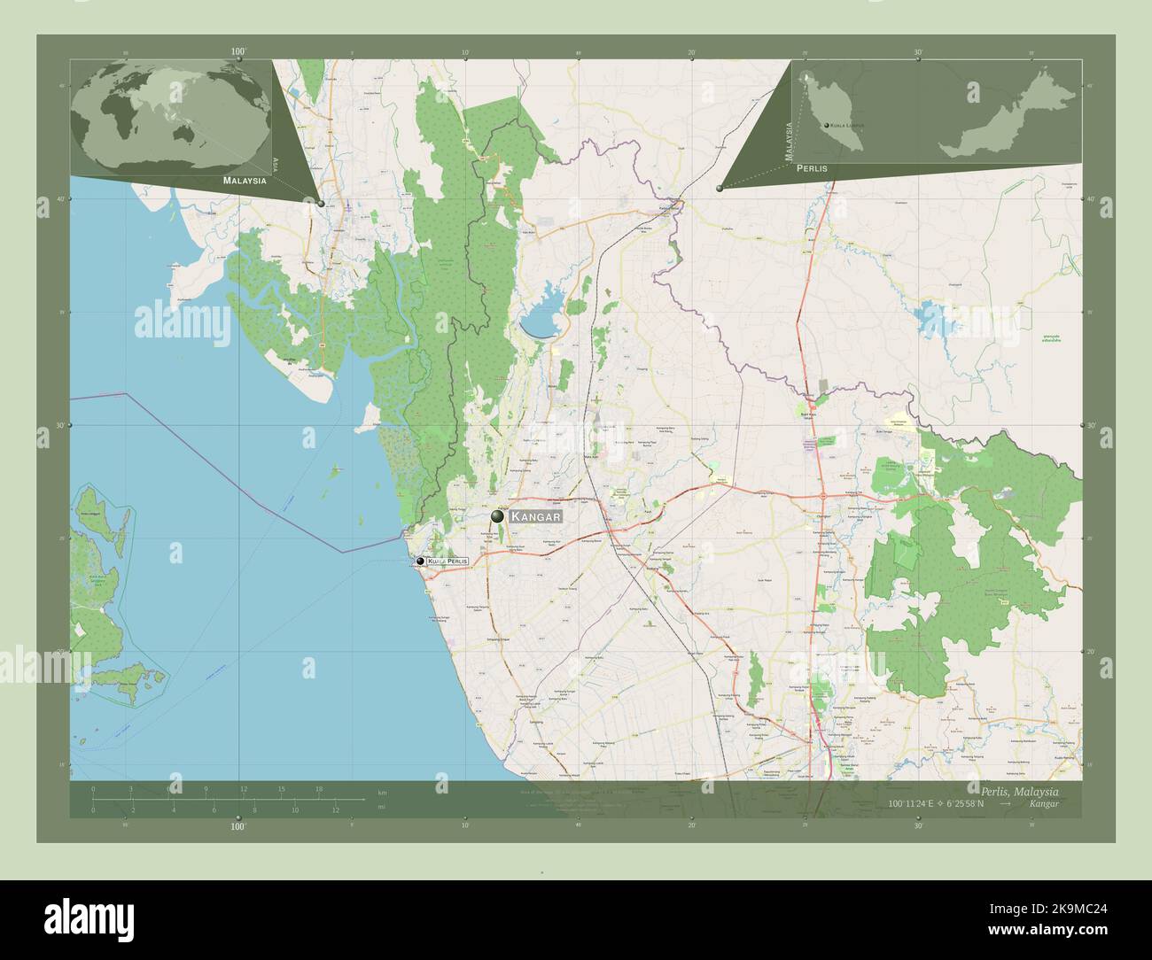 Perlis, state of Malaysia. Open Street Map. Locations and names of ...