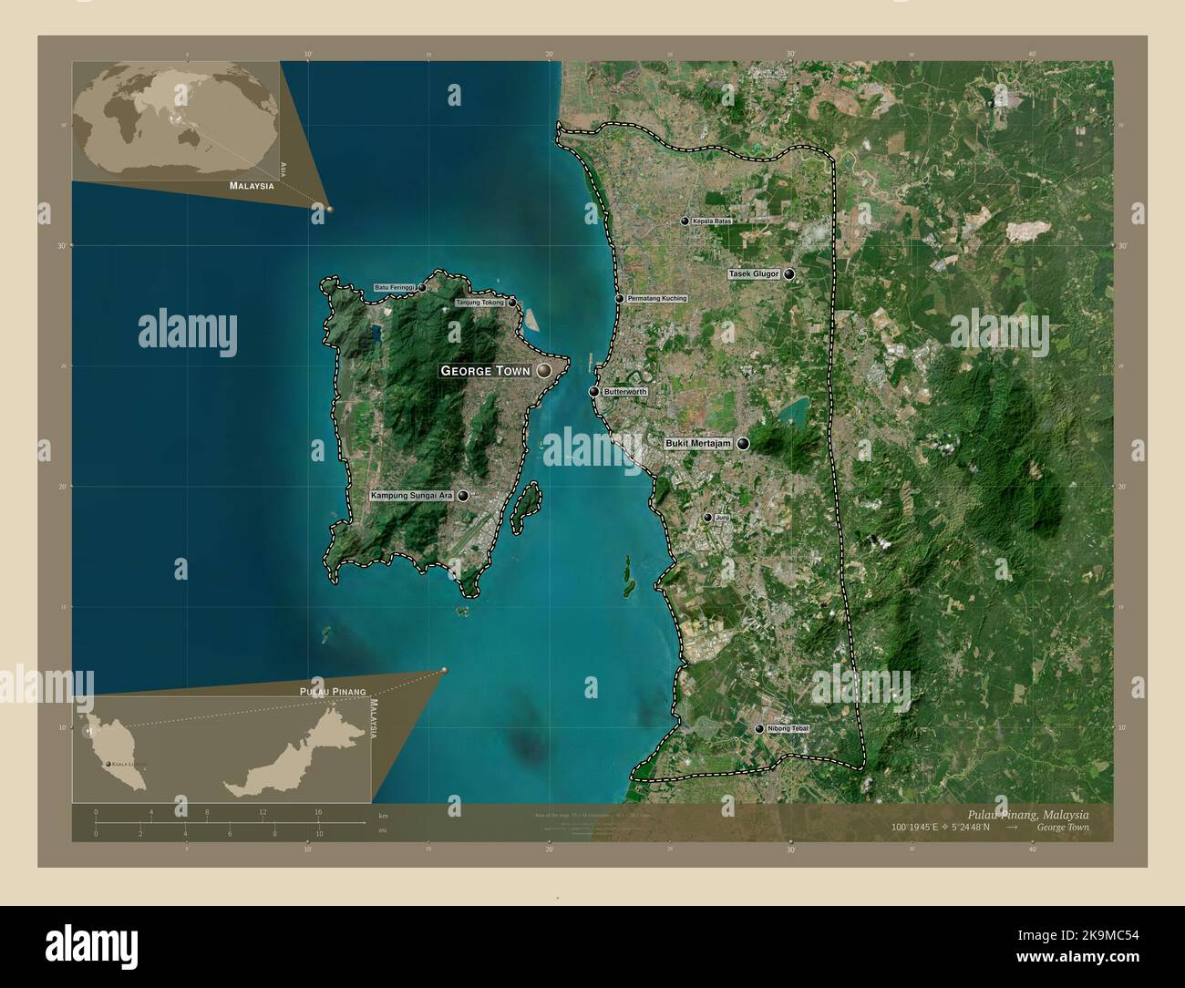 Pulau Pinang, state of Malaysia. High resolution satellite map ...