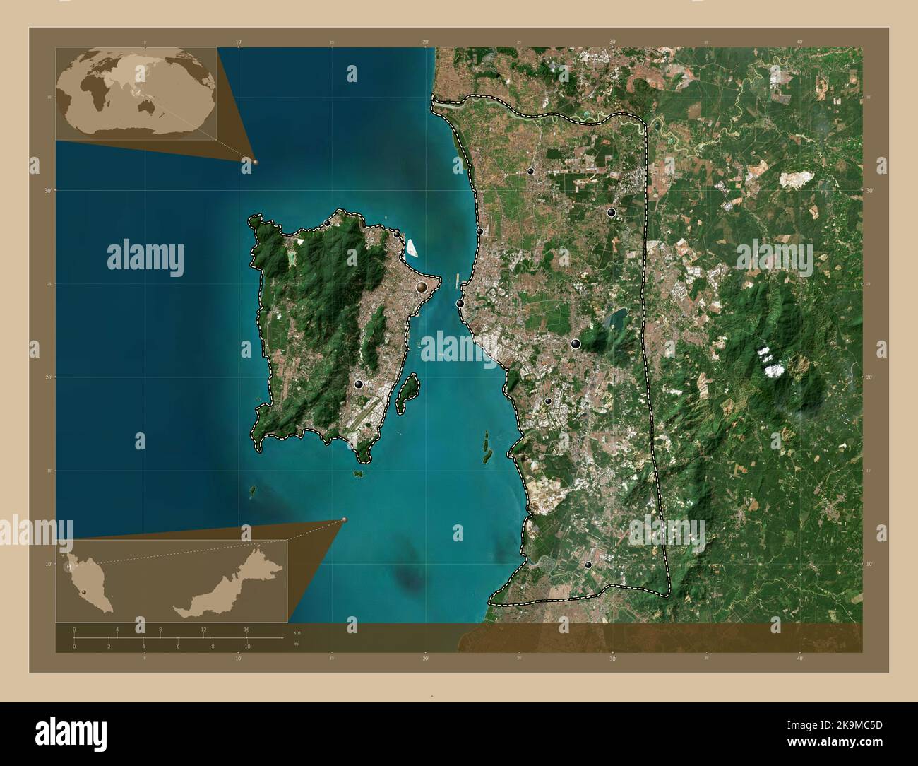 Pulau Pinang, state of Malaysia. Low resolution satellite map ...