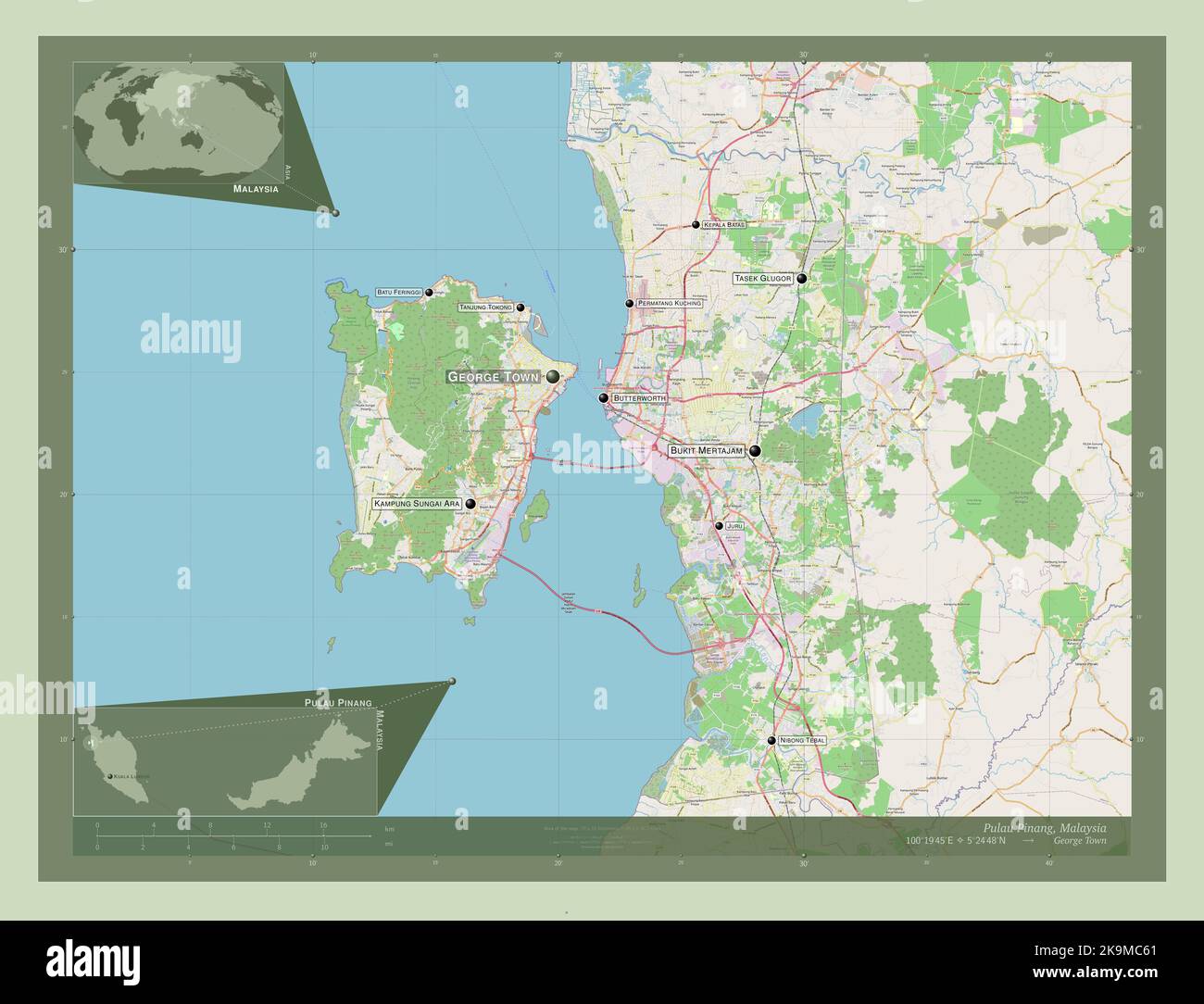 Pulau Pinang, state of Malaysia. Open Street Map. Locations and names ...