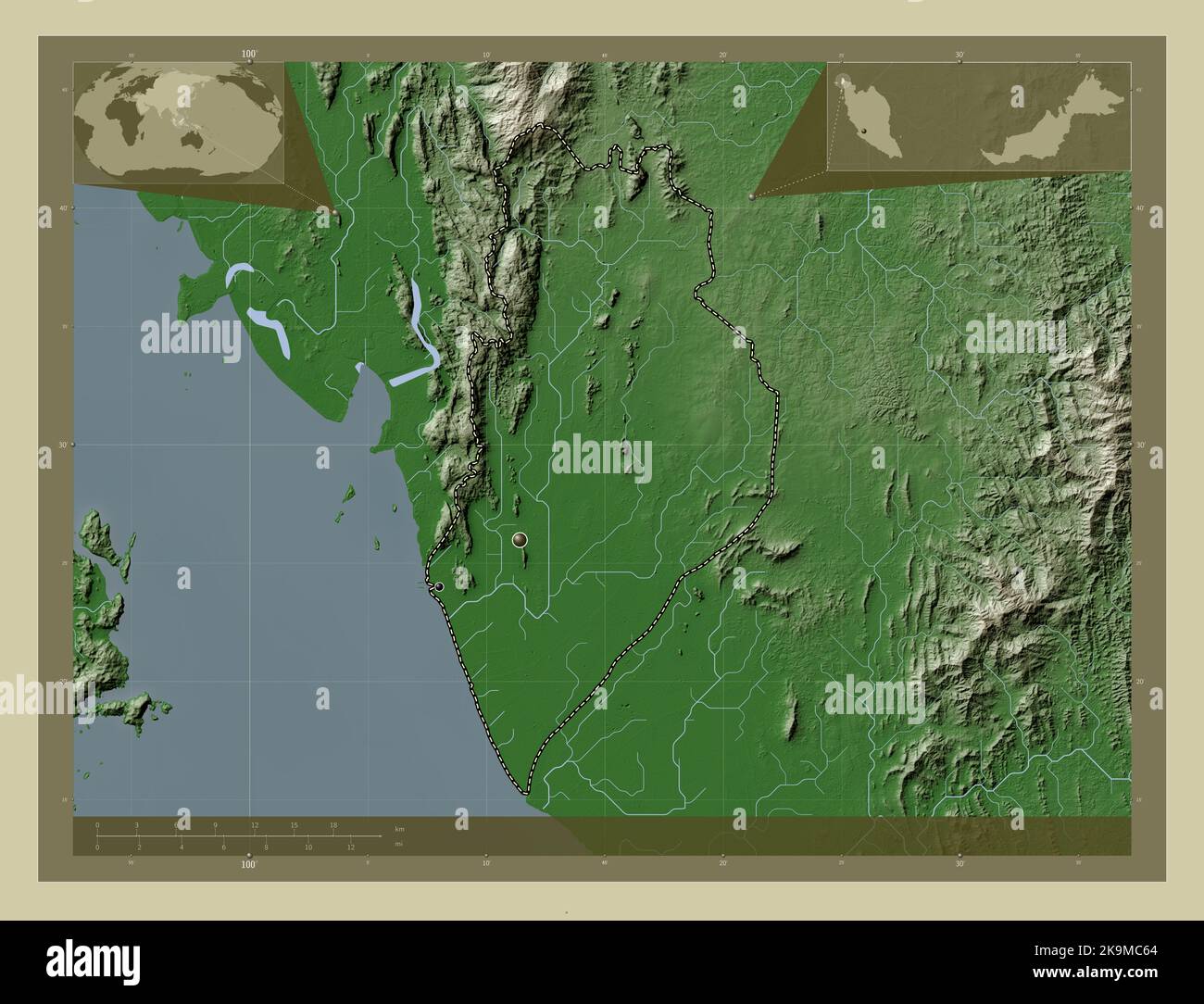 Perlis, state of Malaysia. Elevation map colored in wiki style with ...