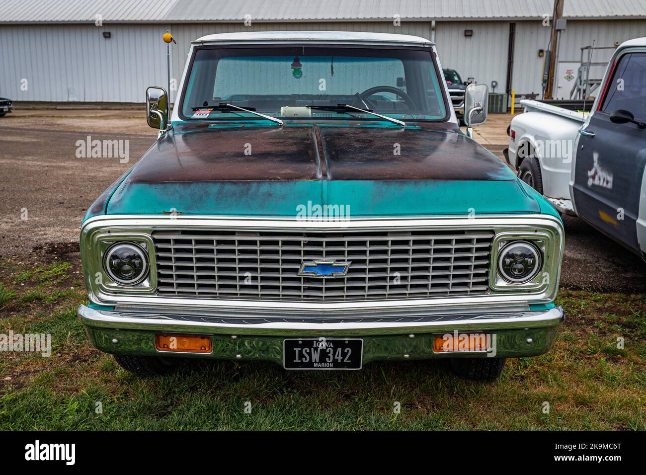 Des Moines, IA - July 01, 2022: High perspective front view of a 1972 ...