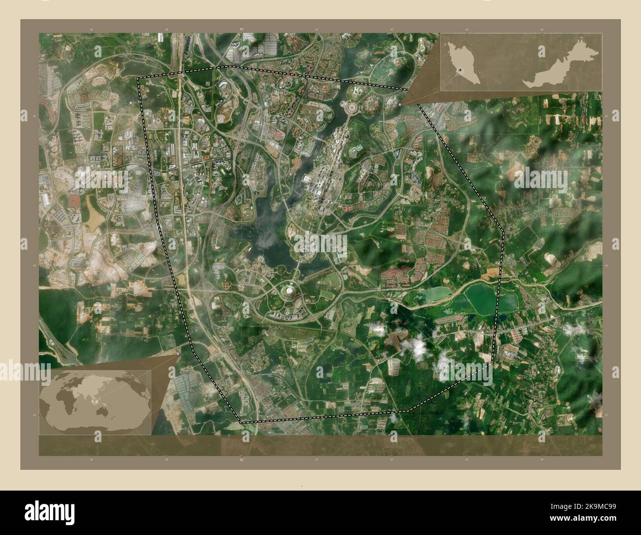 Putrajaya, federal territory of Malaysia. High resolution satellite map ...