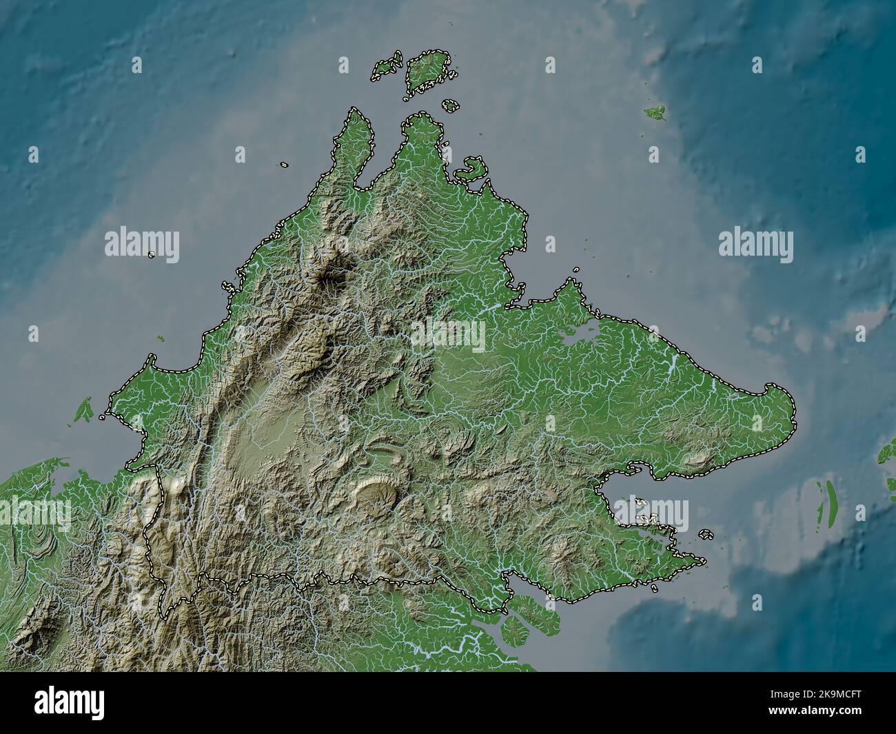 Sabah, state of Malaysia. Elevation map colored in wiki style with ...