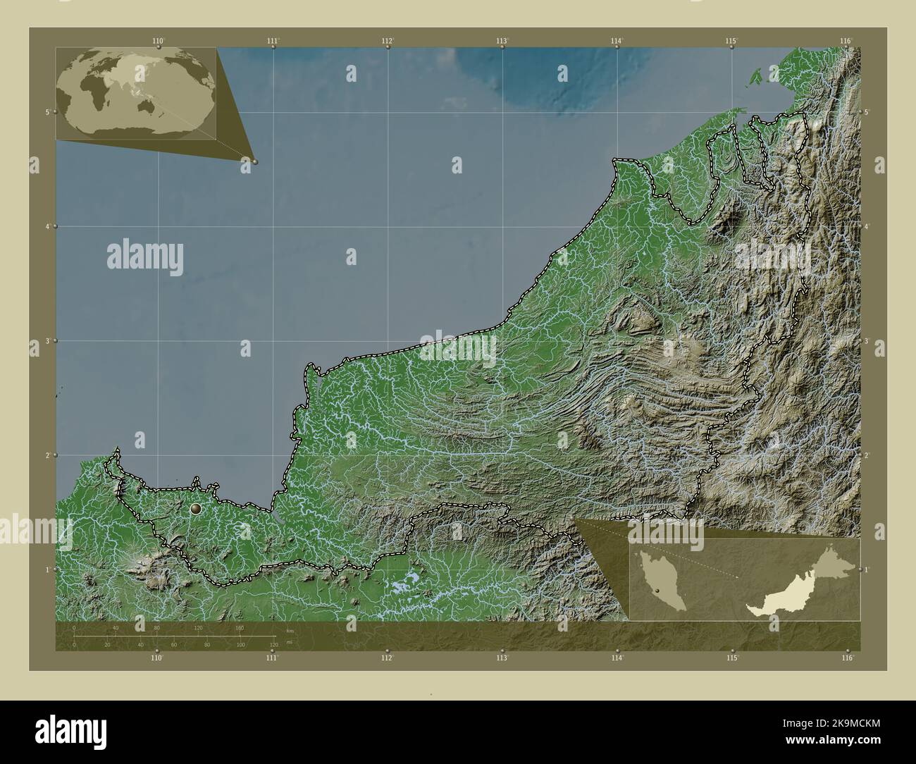 Sarawak, state of Malaysia. Elevation map colored in wiki style with ...