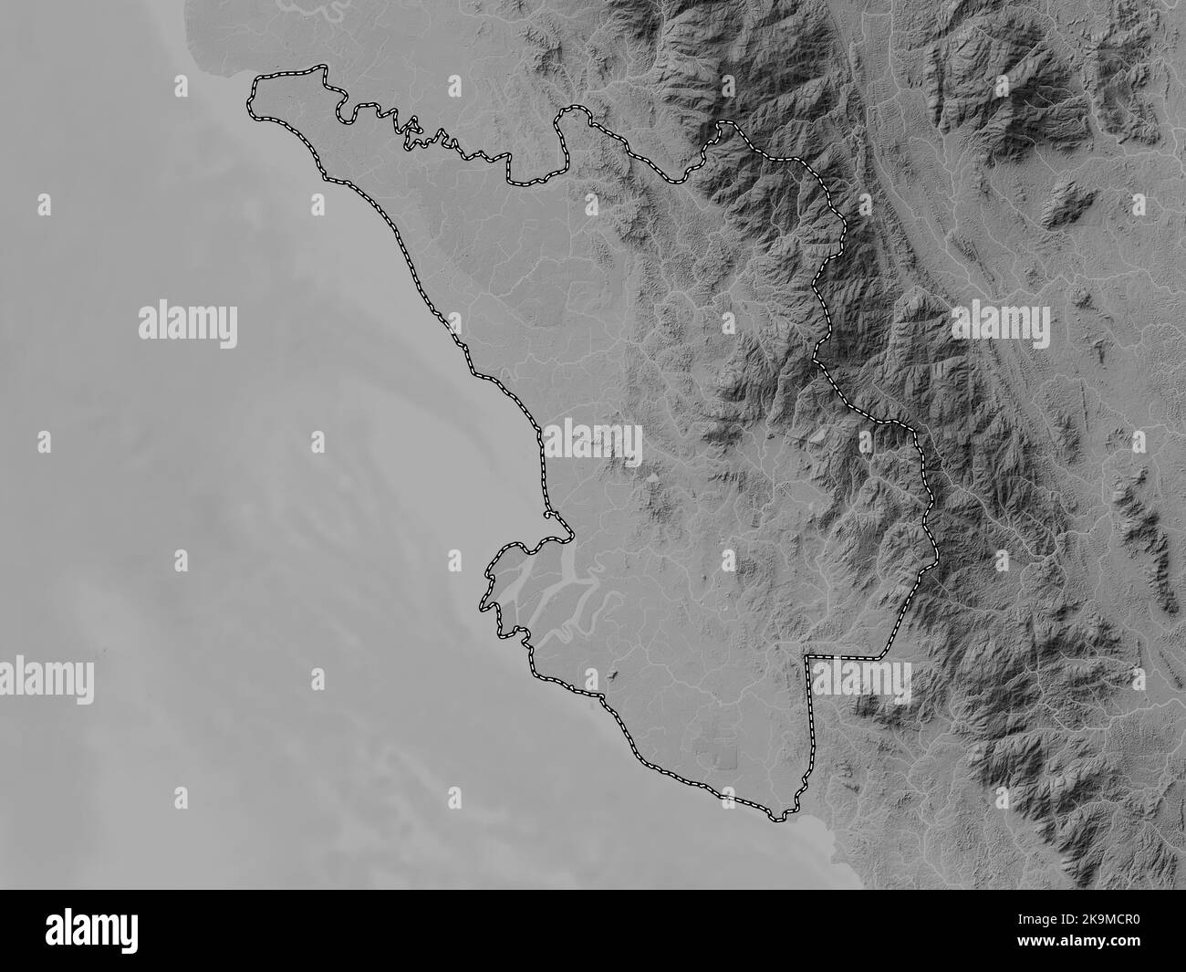 Selangor, state of Malaysia. Grayscale elevation map with lakes and ...