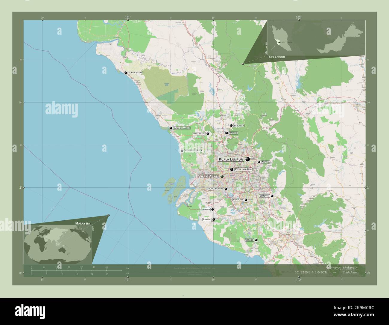 Selangor, state of Malaysia. Open Street Map. Locations and names of ...