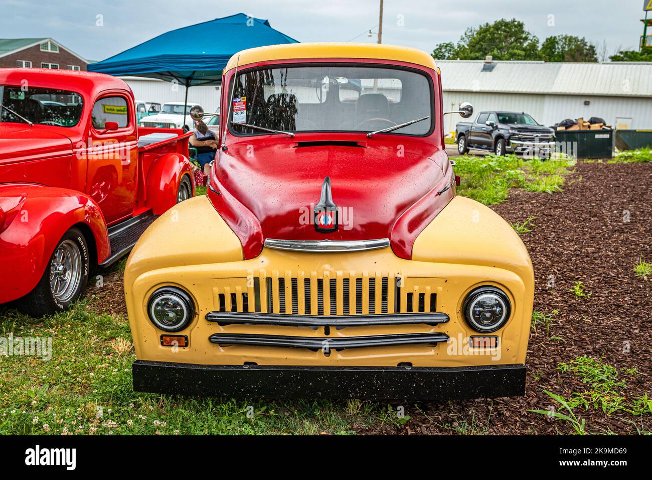 Des Moines, IA - July 01, 2022: High perspective front view of a 1952 ...